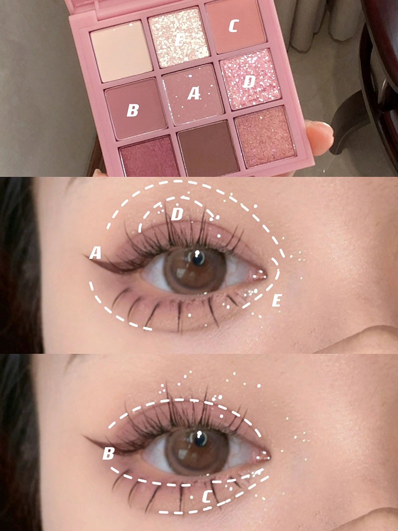 9color Eyeshadow Palette Rose Pink Color Pearly Matte Glitter Eyeshadow ...