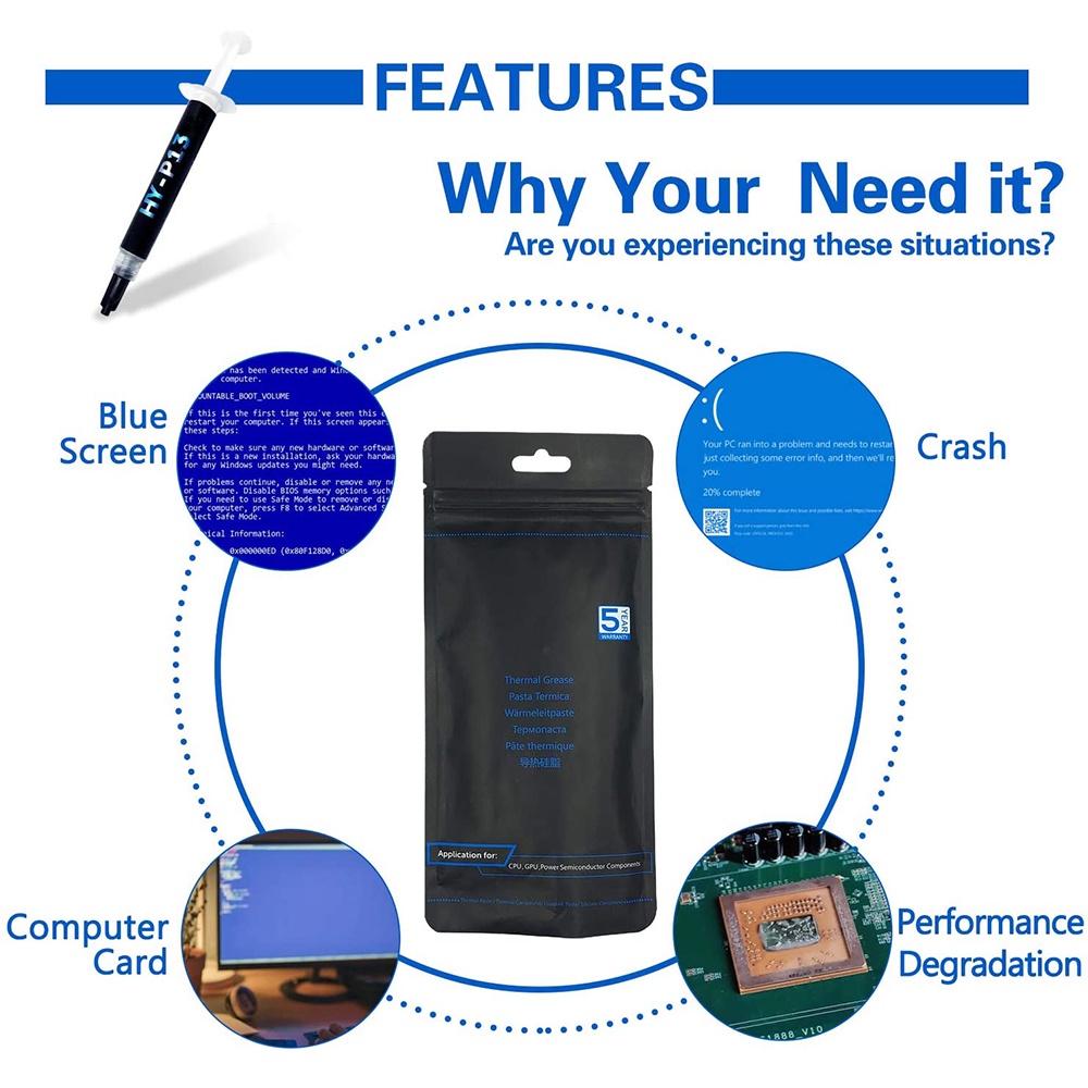 AMPCOM Thermal Grease Kit Conductivity 13.4W/m-K for SSD CPU GPU VGA | Shopee Malaysia