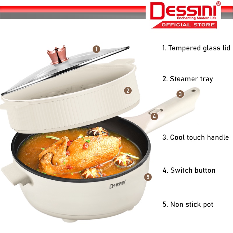 DESSINI ITALY Electric Cooker Steamboat Hot Pot Non Stick Frying Wok ...