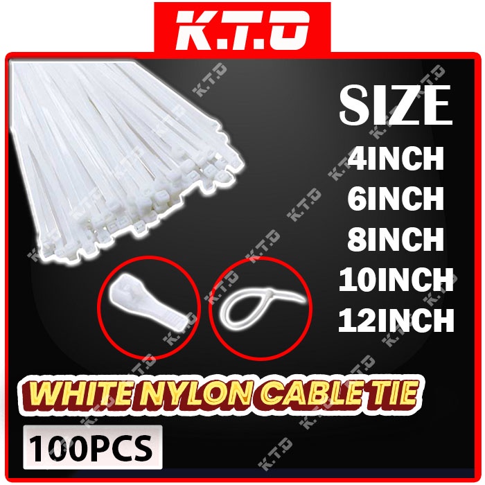 4" - 12"/ 4INCH 6INCH 8INCH 10INCH 12INCH [100PCS] WHITE NYLON CABLE ...