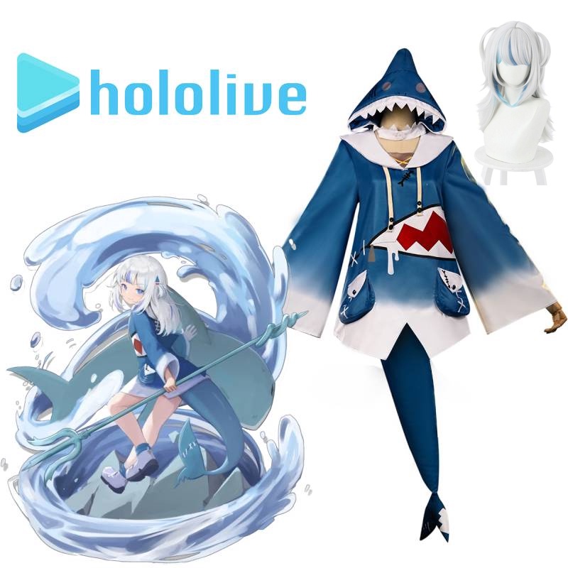 Anime Hololive Gawr Gura Cosplay Costume Shark Jacket Outfit With Fish ...