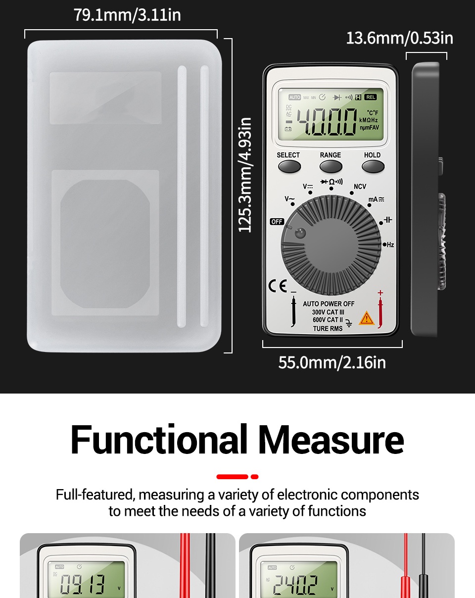 ANENG AN101 Mini Digital Multimeter1999 T-RMS AC/DC NCV Capacitance ...