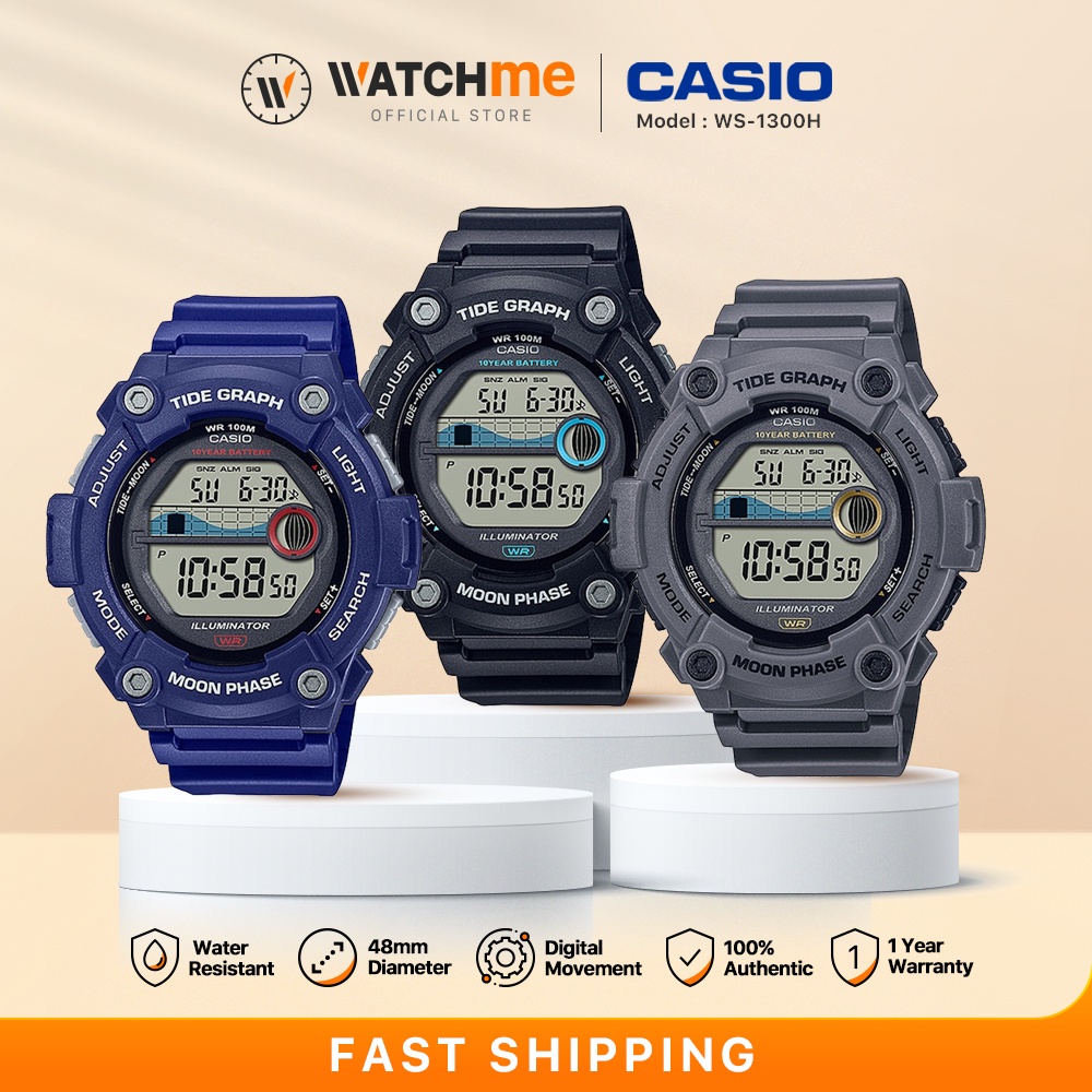CASIO WS-1300H SERIES Fashion Digital Watch 100m Water Resistant Tide graph LED Backlight Men ...