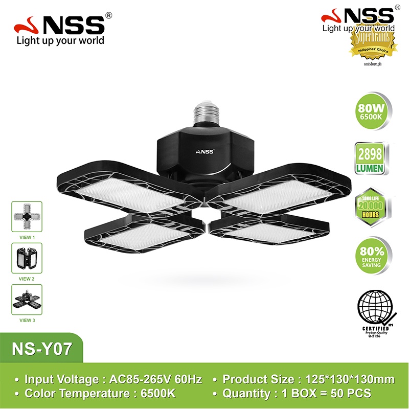 NSS foldable fan blade light garage light E27 ceiling light 60W/80W (3 ...