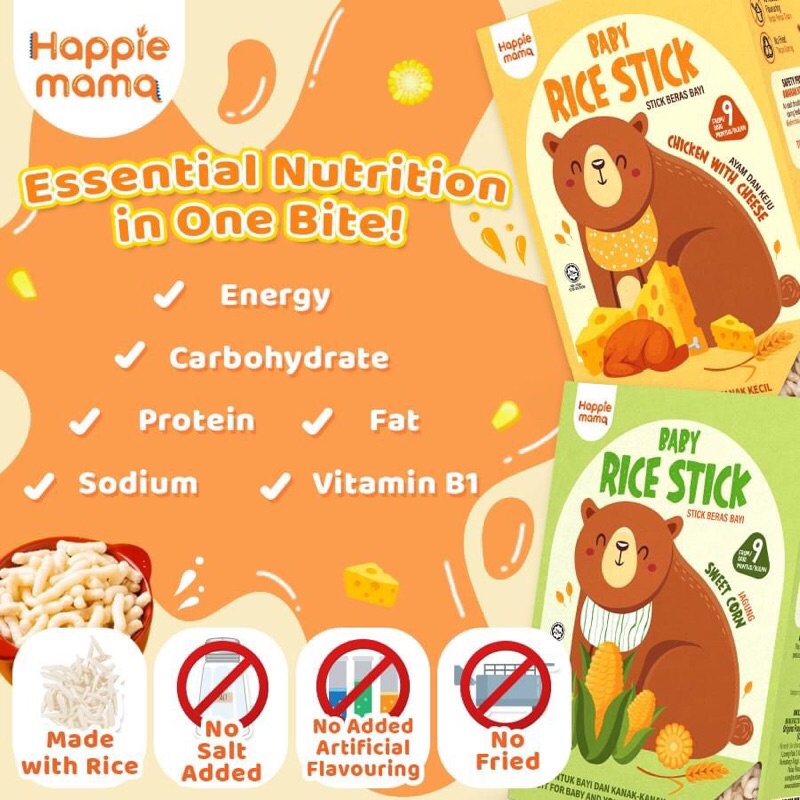 Happiemama Baby Rice Stick Biskut Bayi 9 bulan Combo Sets (2x30g ...
