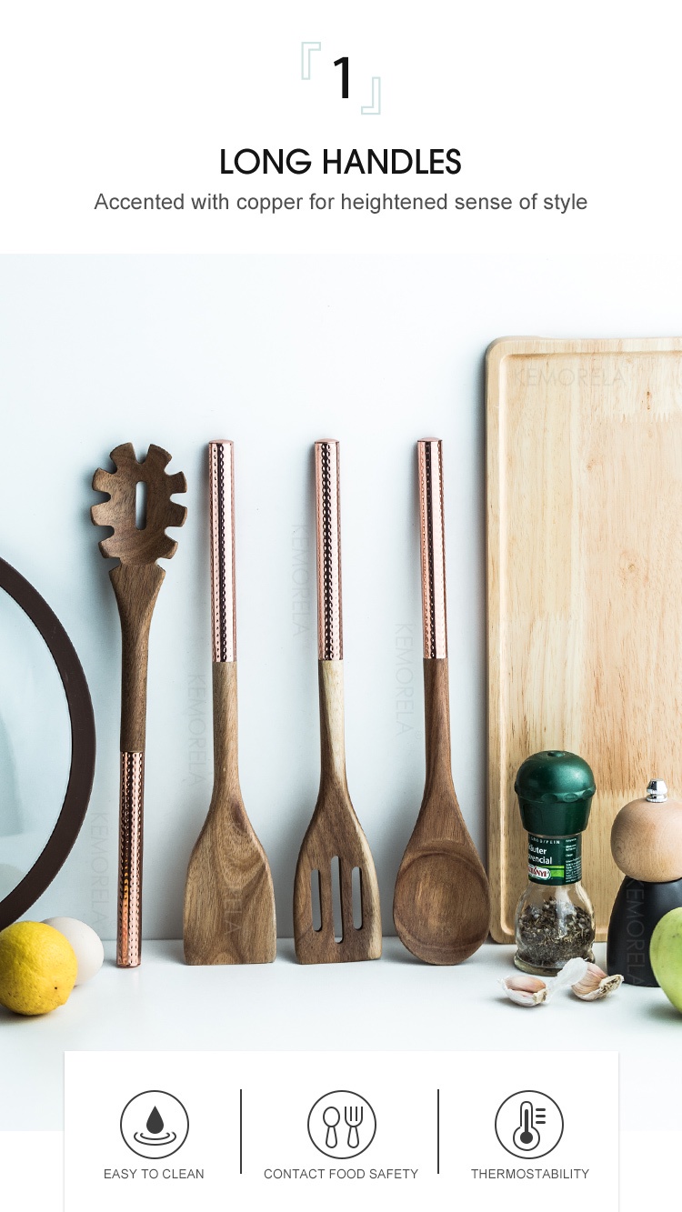 APPKER Wooden Cooking Utensils Copper Serving Cooking Utensils Sets ...