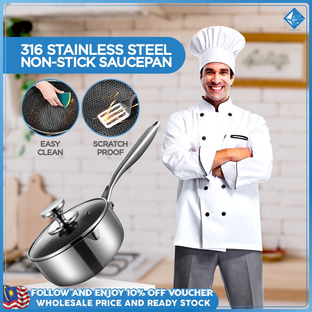316 Stainless Steel Saucepan Sauce Pot Non-Stick Germany Honey Comb ...
