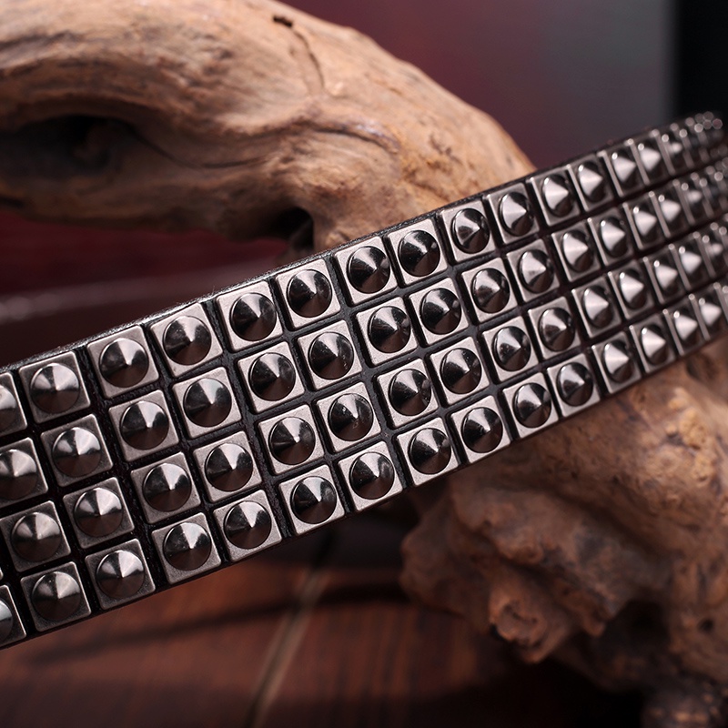 Luxury Metal Rivet Punk Hip-Hop Belt NEW Genuine Leather mens Studded ...