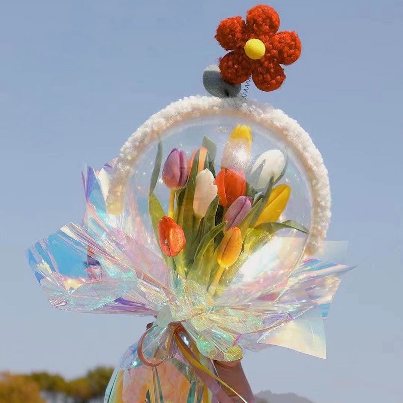 Acrylic Bobo Ball Round Shape Rabbit Ears Flowers Packaging Floral Rose ...