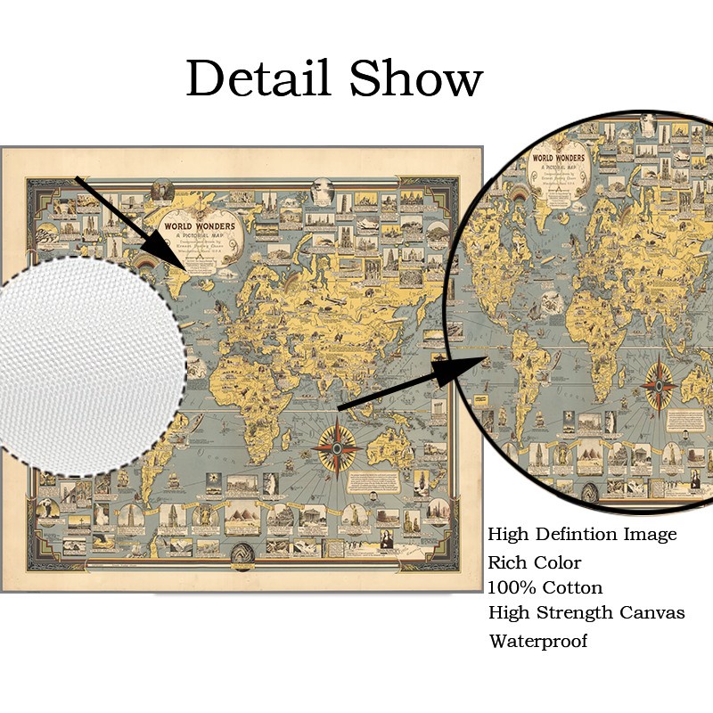 Large Size Educational Map Poster Classic World Map Print Wall Art ...
