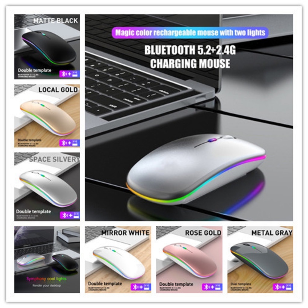 2.4GHz + Bluetooth Double Mode Mouse DPI Adjustable Ultra-Thin Silent ...