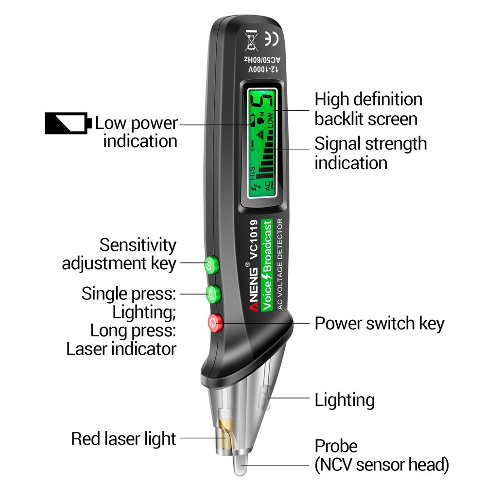 DIYMORE ANENG VC1019 Voice Electrometer Pen Non-Contact Induction Pen ...