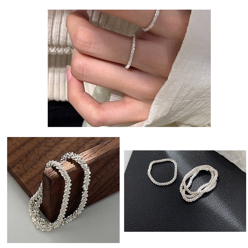 PAPAOZHU Ins Trendy Silver Glittering Sequins Stackable Ring for Women ...