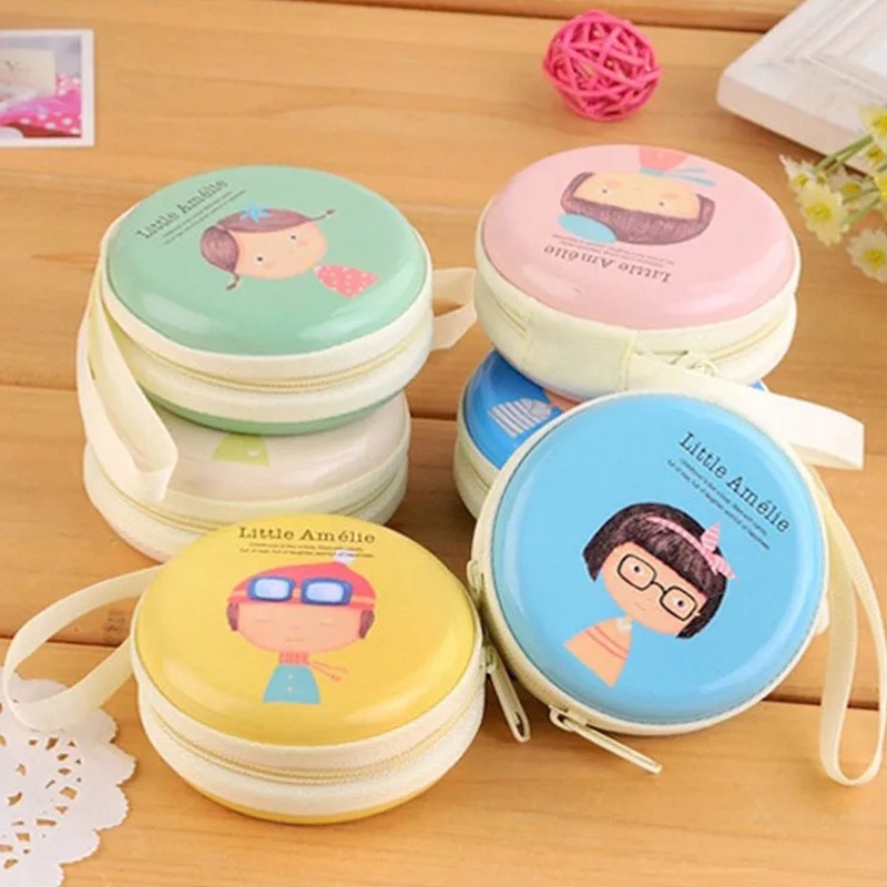 Small Tough Stout Solid Clutch Pouch Circular Coin Purse Earphone Lock ...