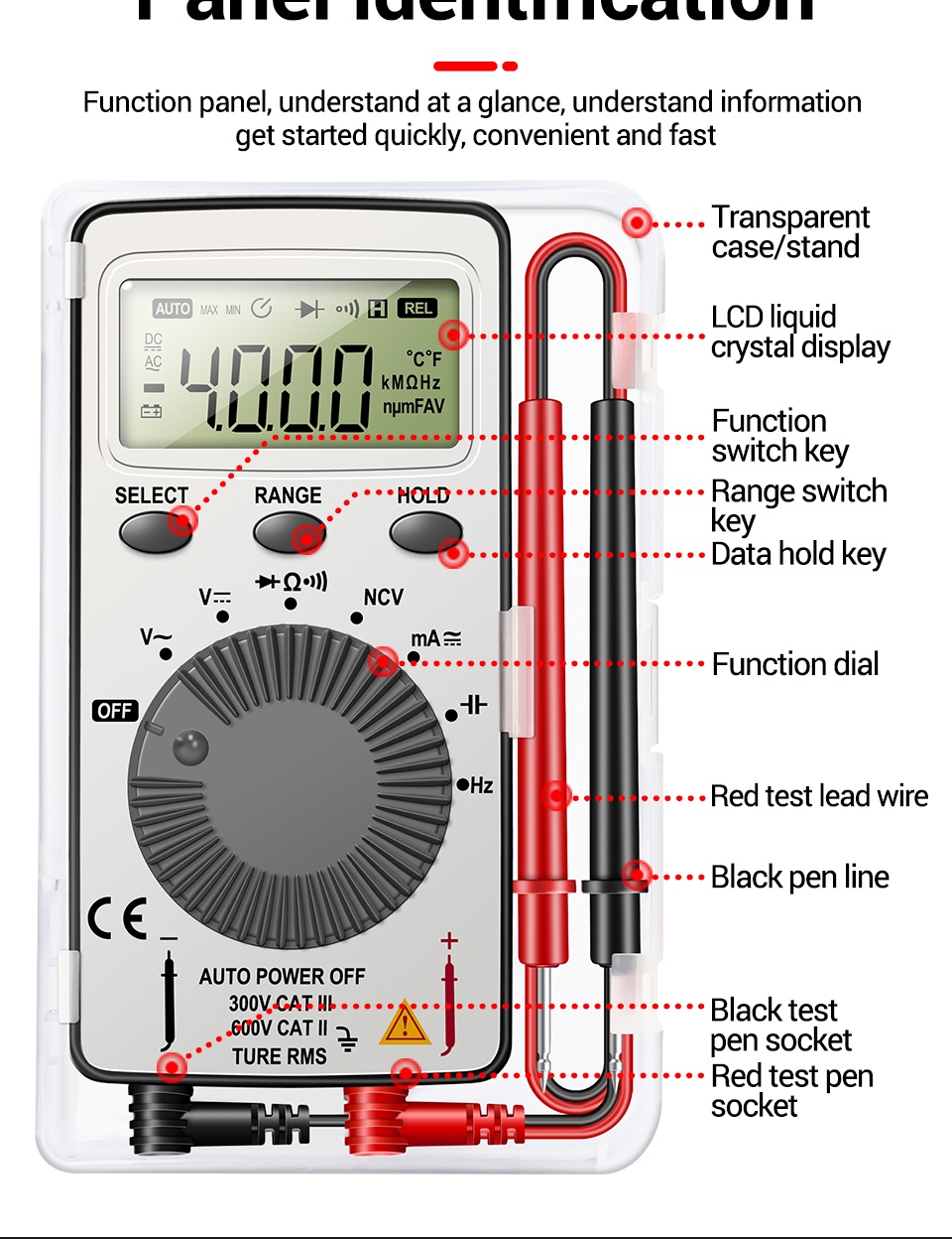 ANENG AN101 Mini Digital Multimeter1999 T-RMS AC/DC NCV Capacitance ...