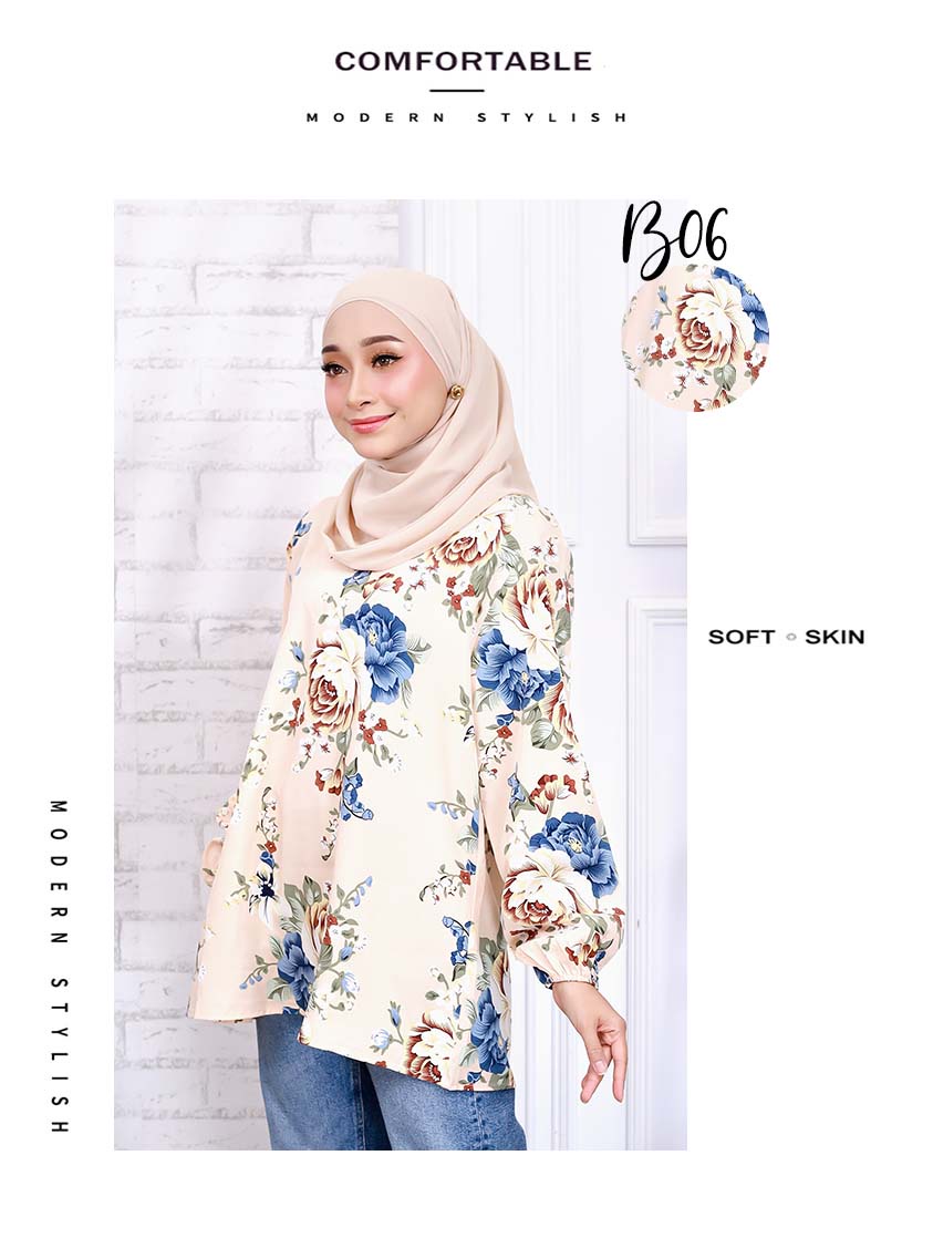 KM Floral Blouse Ironless Anna Baju Blouse Bunga Muslimah [B3587 ...