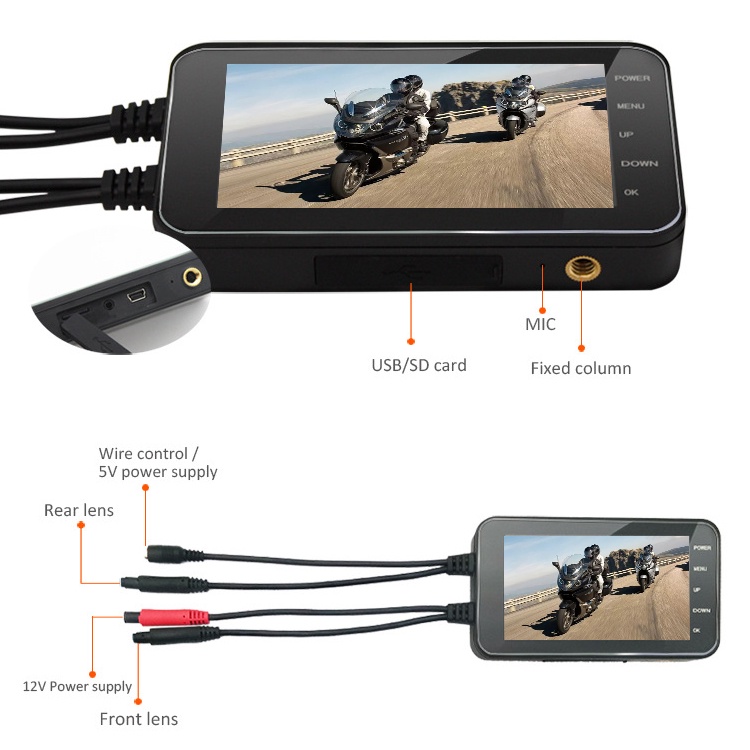 FHD 1080P Waterproof WiFi Camera 4" Motorcycle DVR Front Rear Dual ...