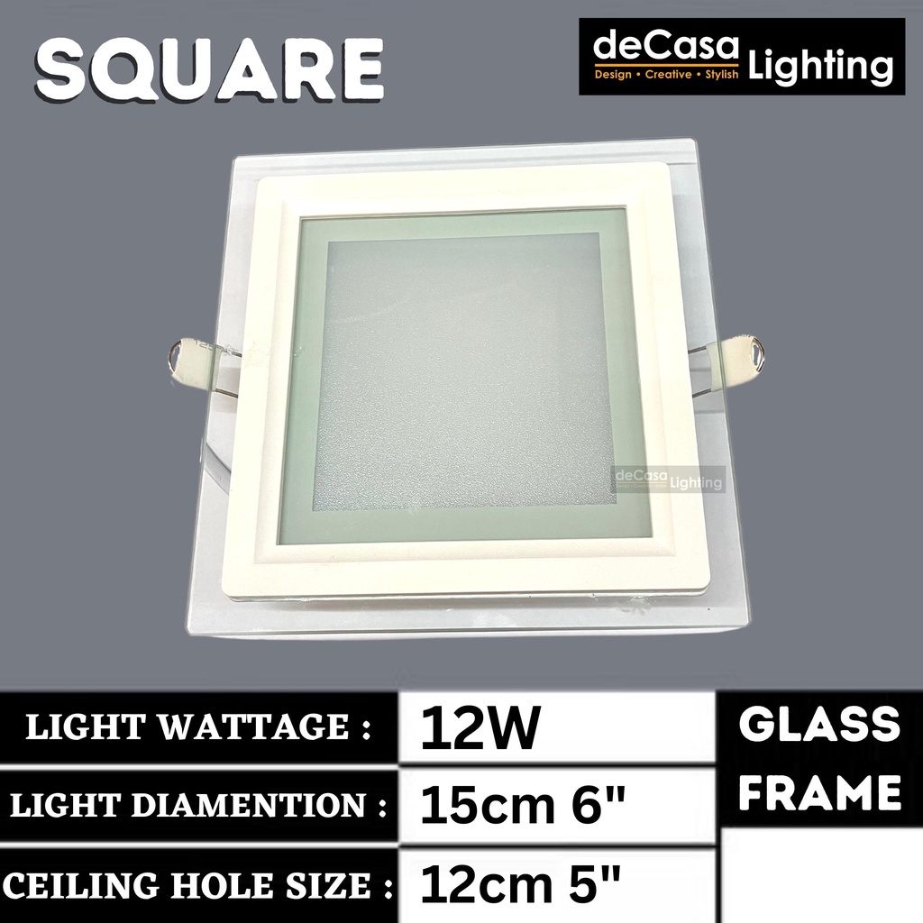 Decasa Lighting 12W 5" 3 Color LED Glass Frame Recessed Downlight Panel ...