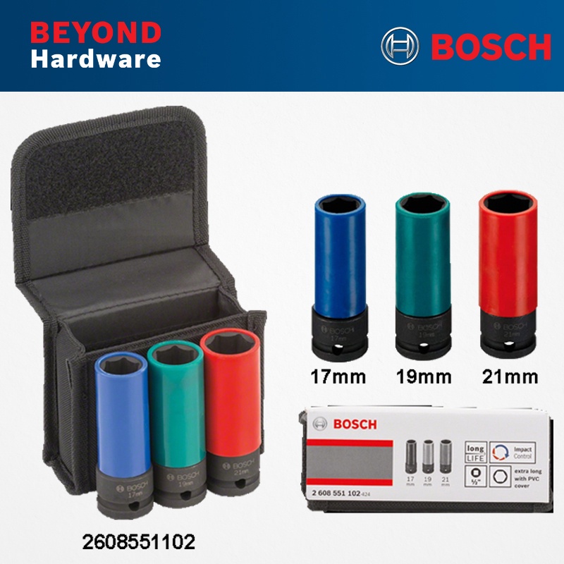 BOSCH 3pcs 1/2" Impact Wrench Socket Set Impact Control Socket Set ...