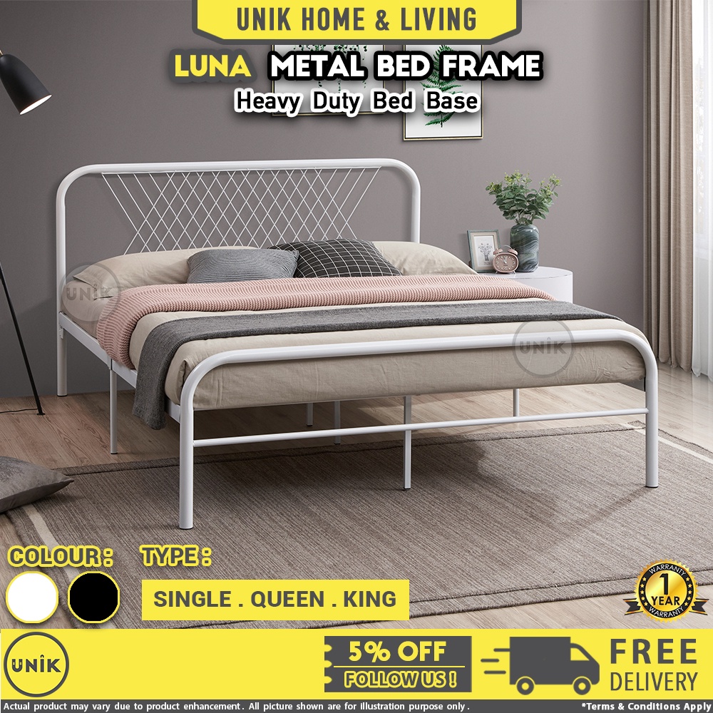[UNIK] Luna Metal Bed Frame with Heavy Duty Bed Base | Katil Bujang ...