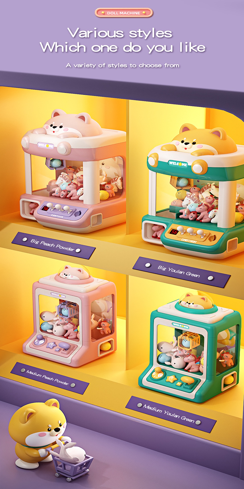 [Qilemeng] Large Claw Machine Children Mini Doll Machine Toy Claw Doll ...