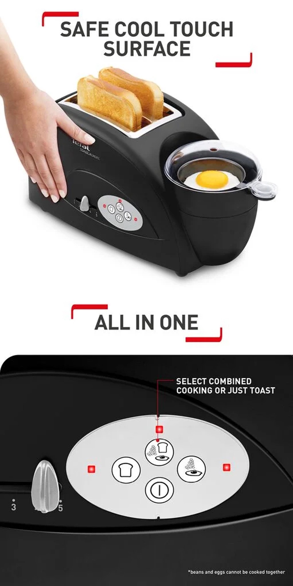 Tefal TT5528 Toaster + Egg Cooker 2 in 1 Breakfast Time Saver TT552842 ...