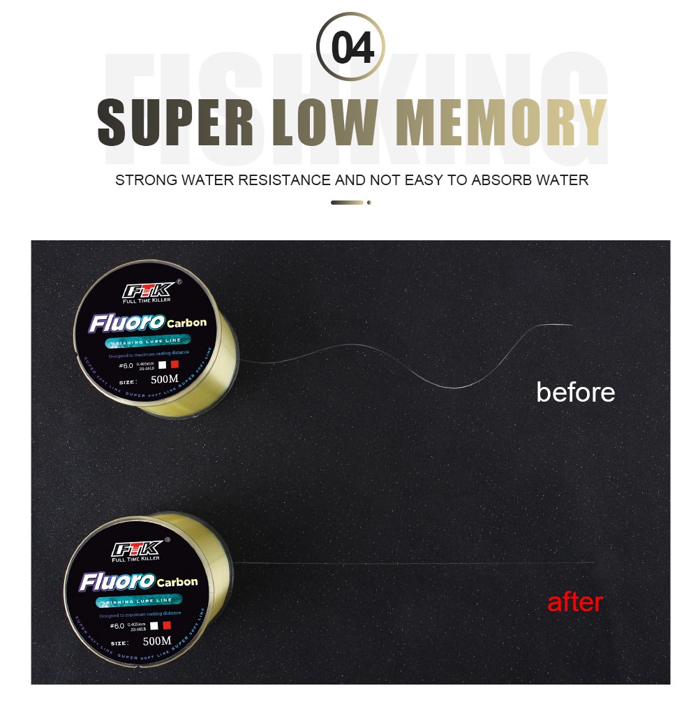 500M Fluorocarbon Coating 4.136LB-34.32LB Carbon Fiber Monofilament ...