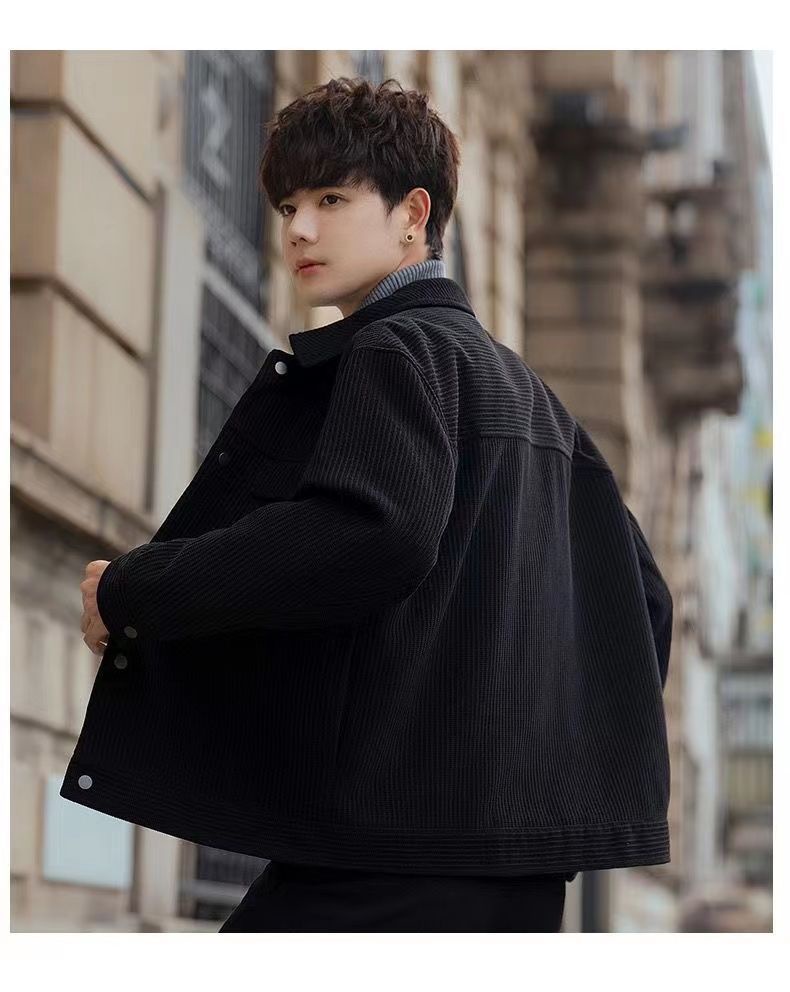 Elegant Corduroy Jacket Spring Autumn Men's Vintage Preppy Korean Coat ...