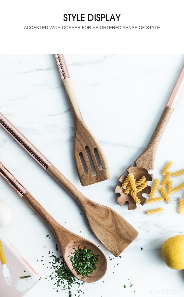APPKER Wooden Cooking Utensils Copper Serving Cooking Utensils Sets ...