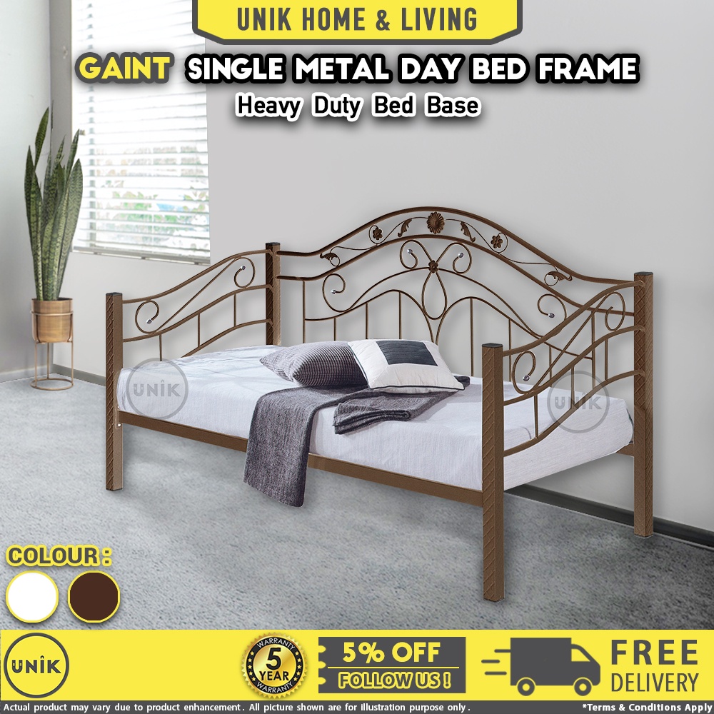[UNIK] Gian Single Metal Day Bed Frame with Heavy Duty Bed Base | Katil ...
