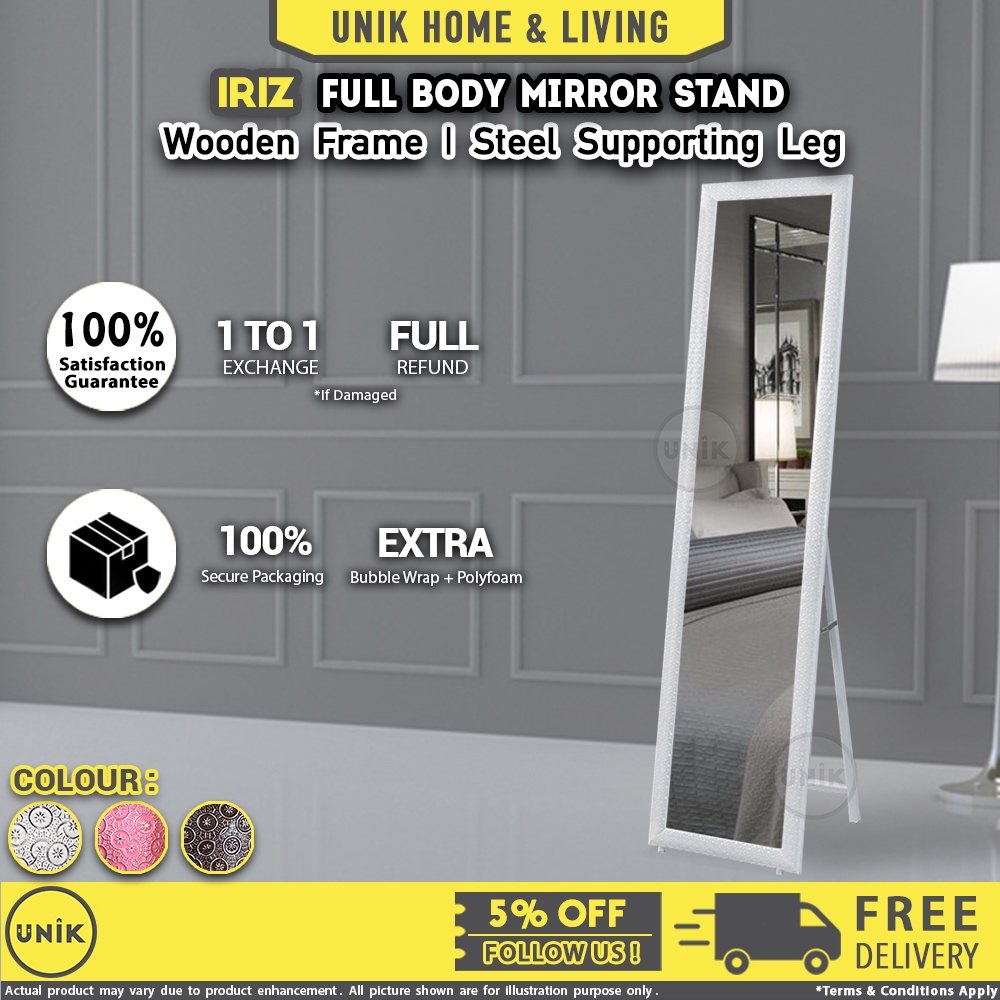 [UNIK] Iriz Full Body Mirror Stand with Wooden Frame | Cermin Bilik ...