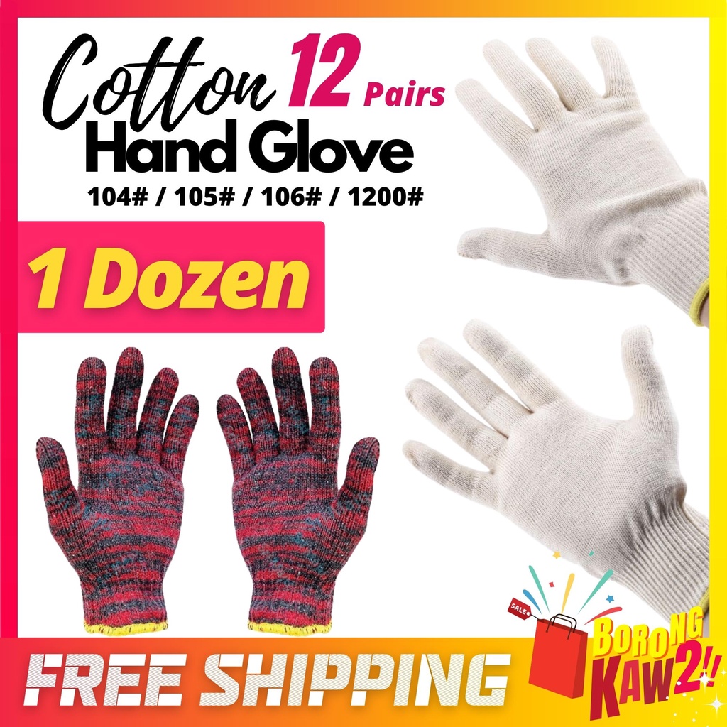 12 Pairs / 1 Dozen Cotton Glove Knitted Thick Hand Gloves Sarung Tangan Kain Tebal ( 104# 105 ...