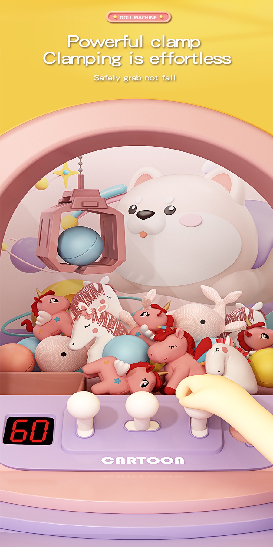 [Qilemeng] Large Claw Machine Children Mini Doll Machine Toy Claw Doll ...