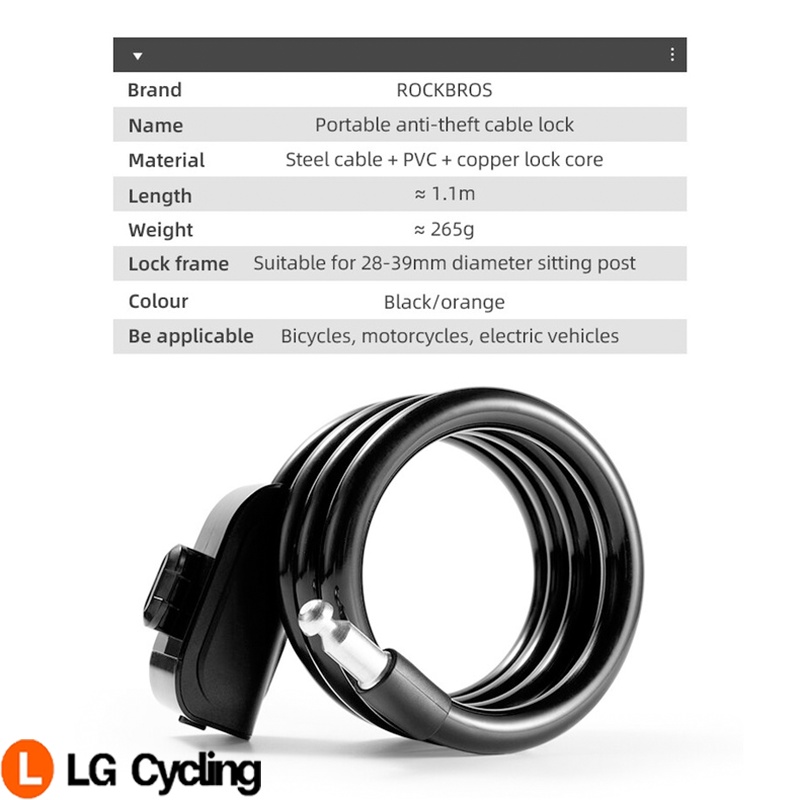 Rockbros Bicycle Lock Anti-Theft Security Portable Kunci Keselamatan ...