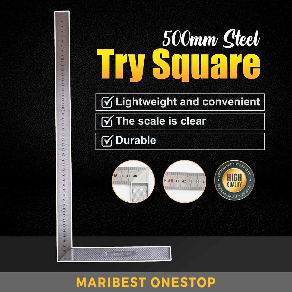 500mm 300mm Try Square L Square Angle Ruler Steel Ruler Try Square ...