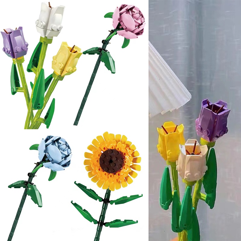 Kids Rose Sunflower Tulip Building Blocks Model Toy Gift Simulate ...