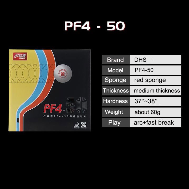 Original New DHS PF4-50 PF4 50 PF4 Table Tennis Rubber with High Elastic Sponge for Training ...
