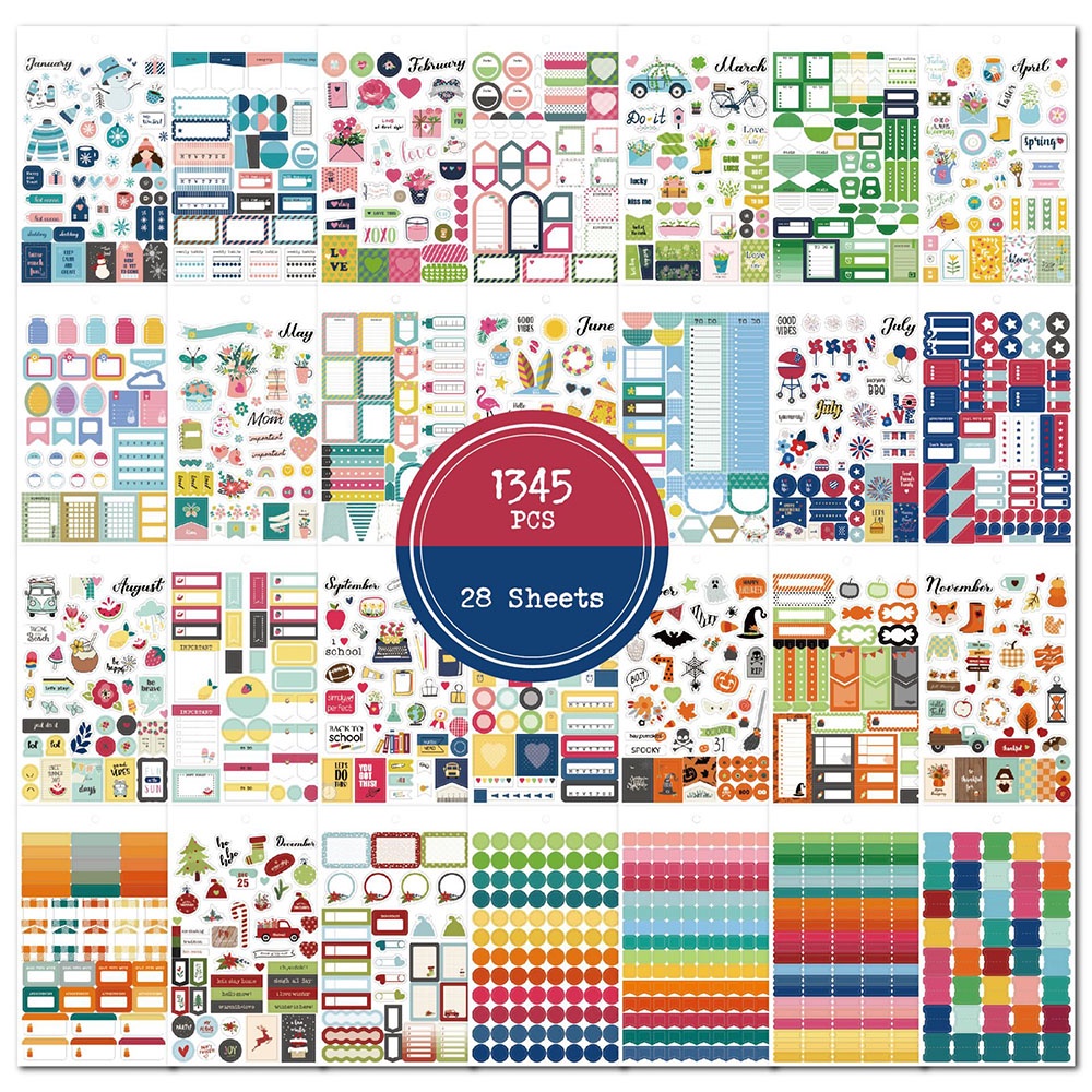 1345Pcs Cartoon Planner Stickers Scrapbooking School Stationery Diary ...
