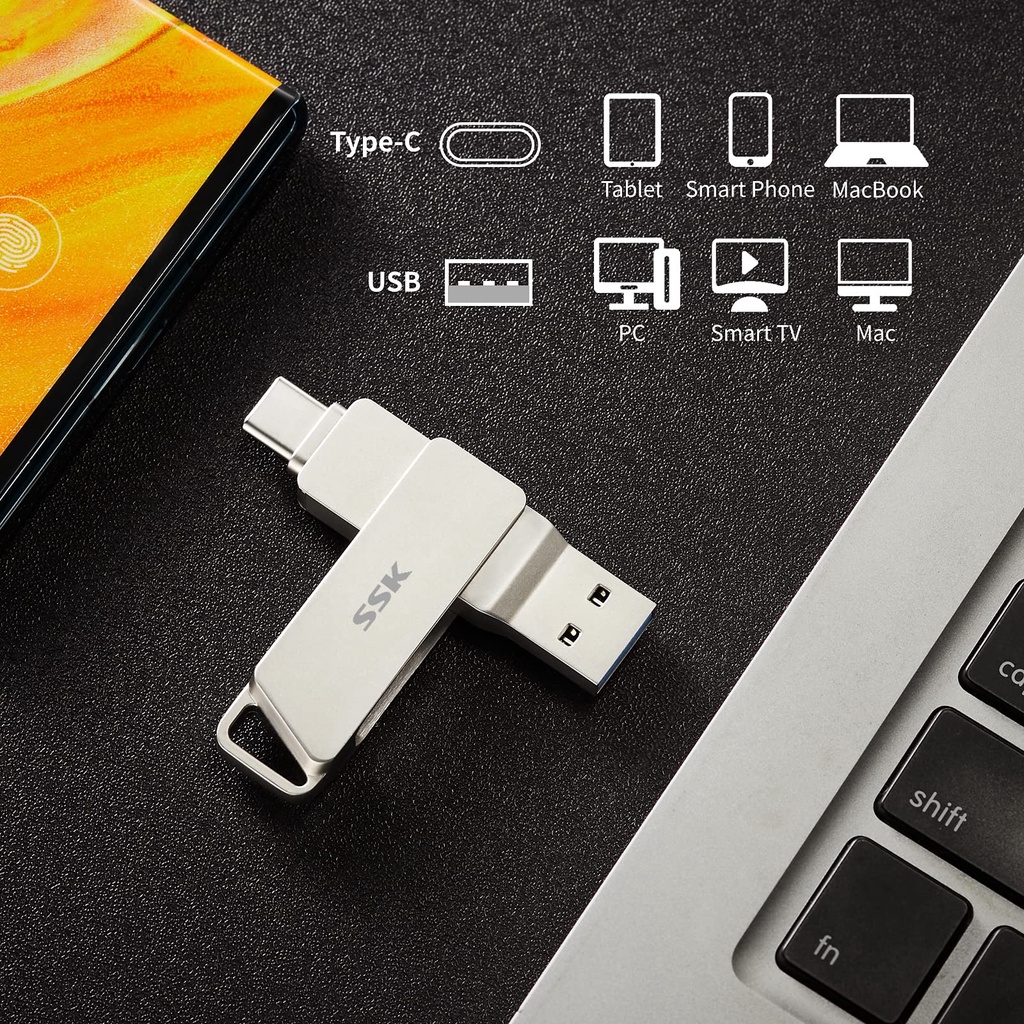 SSK 220MB/s 128GB Flash Drive Type C OTG Flashdrive USB3.2 256GB USB Drive 64GB | Shopee Malaysia