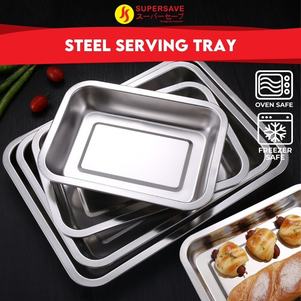 SUPERSAVE Thick Stainless Steel Deep Rectangular Tray Multipurpose ...