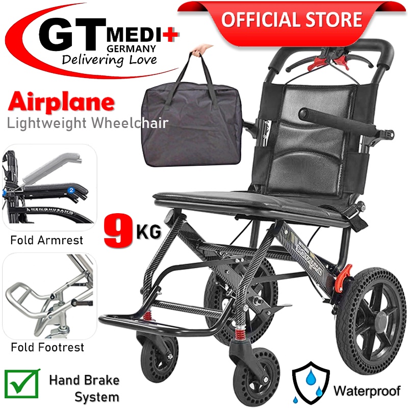 W94-A38-9 GT MEDIT GERMANY Ultra Lightweight Airplane Wheelchair Foldable Travel Wheel Chair ...
