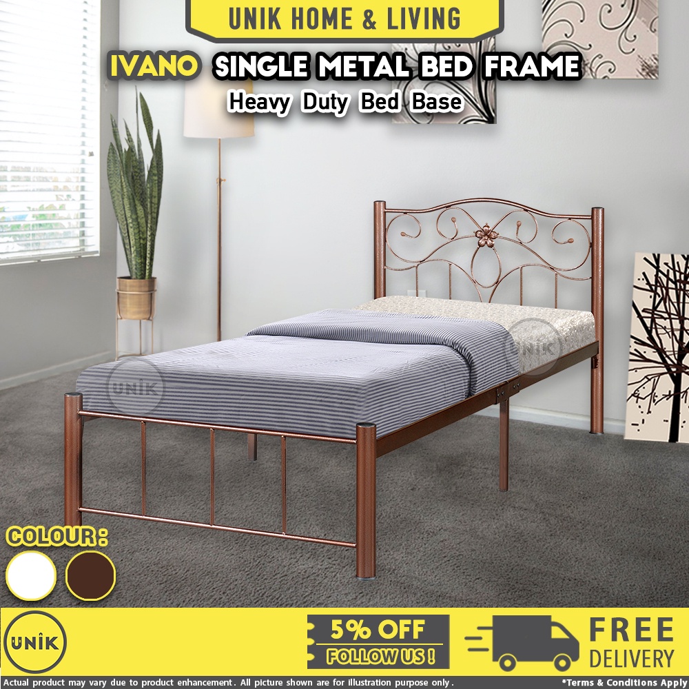 [UNIK] Ivano Single Size Metal Bed Frame with Heavy Duty Bed Base ...