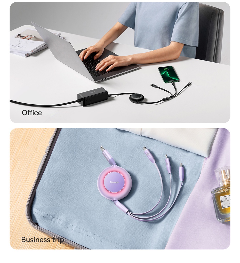 Baseus 3 in 1 Retractable 100W/66W Fast Charging Data Cable | Shopee Malaysia