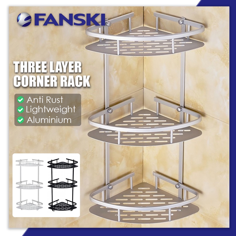 3 Tiers Aluminium Corner Rack Three Layer Kitchen Bathroom Shower Shelf ...