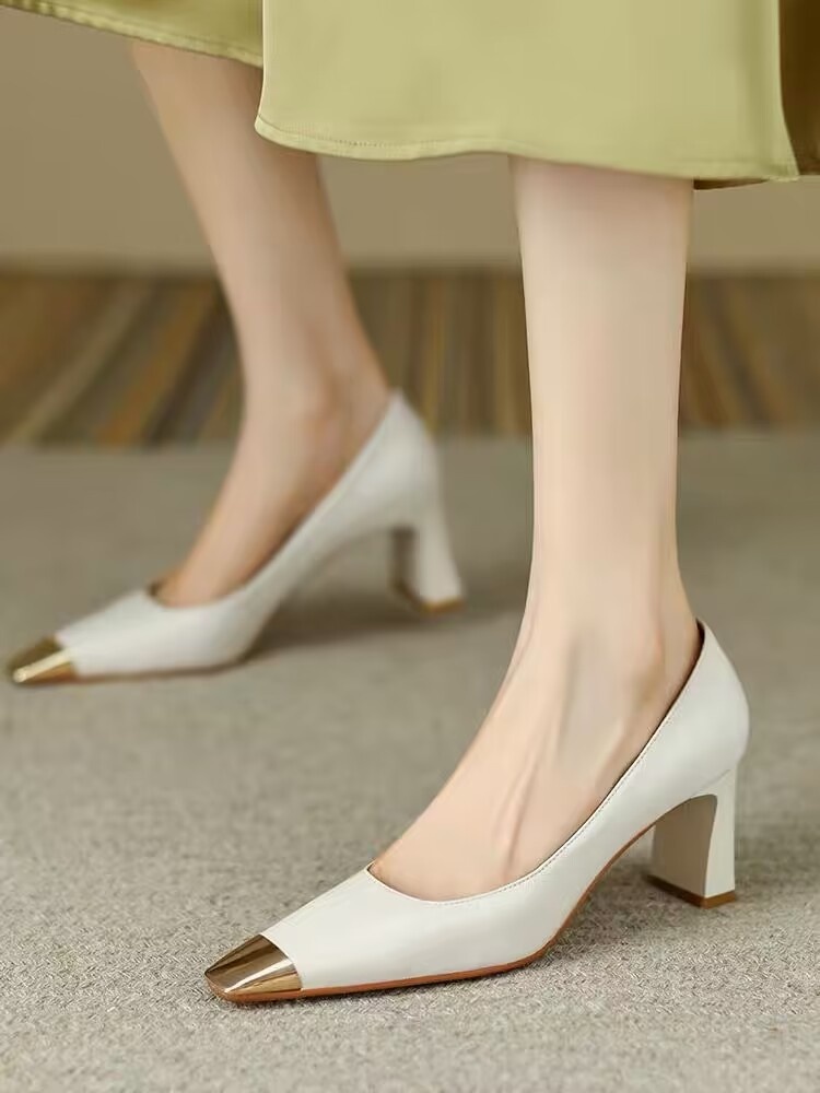 High Heels Square Toe Chunky Heel Fashion Women's Shoes | Shopee Malaysia