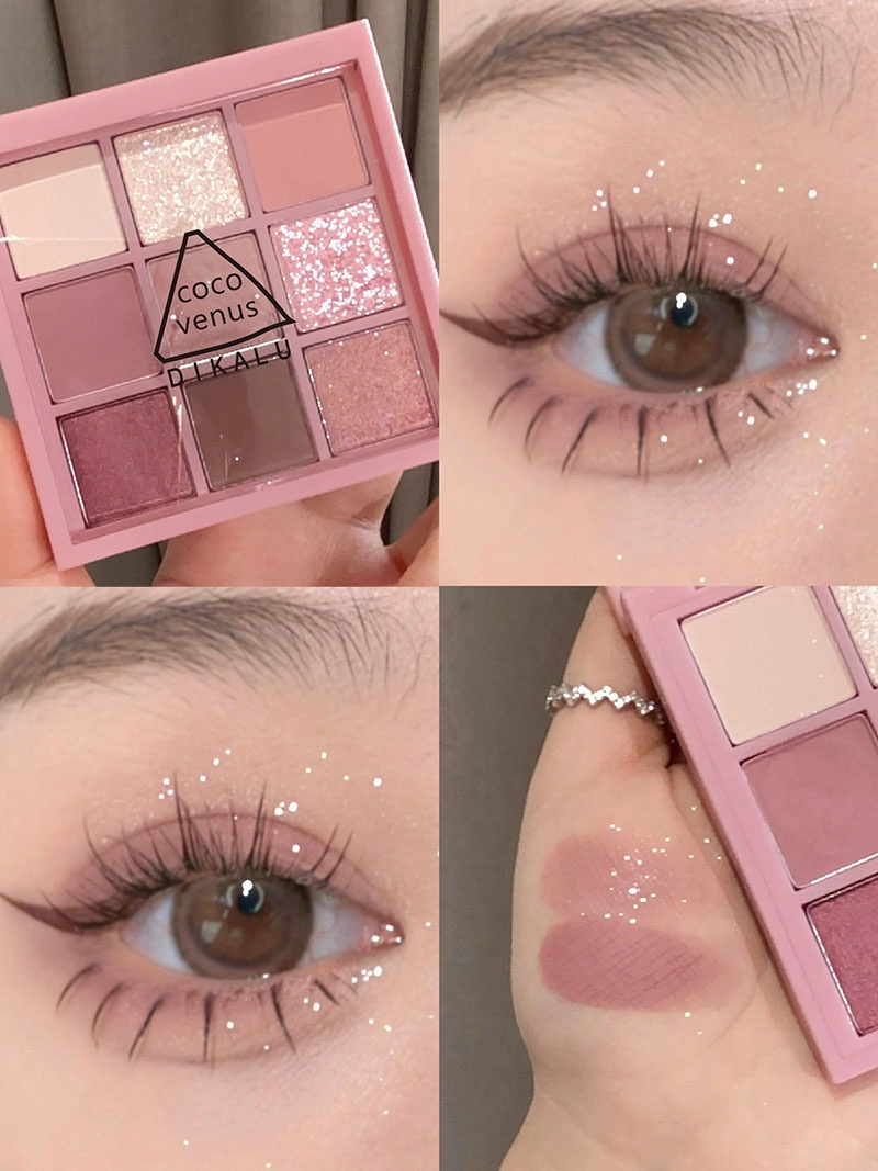 9color Eyeshadow Palette Rose Pink Color Pearly Matte Glitter Eyeshadow ...