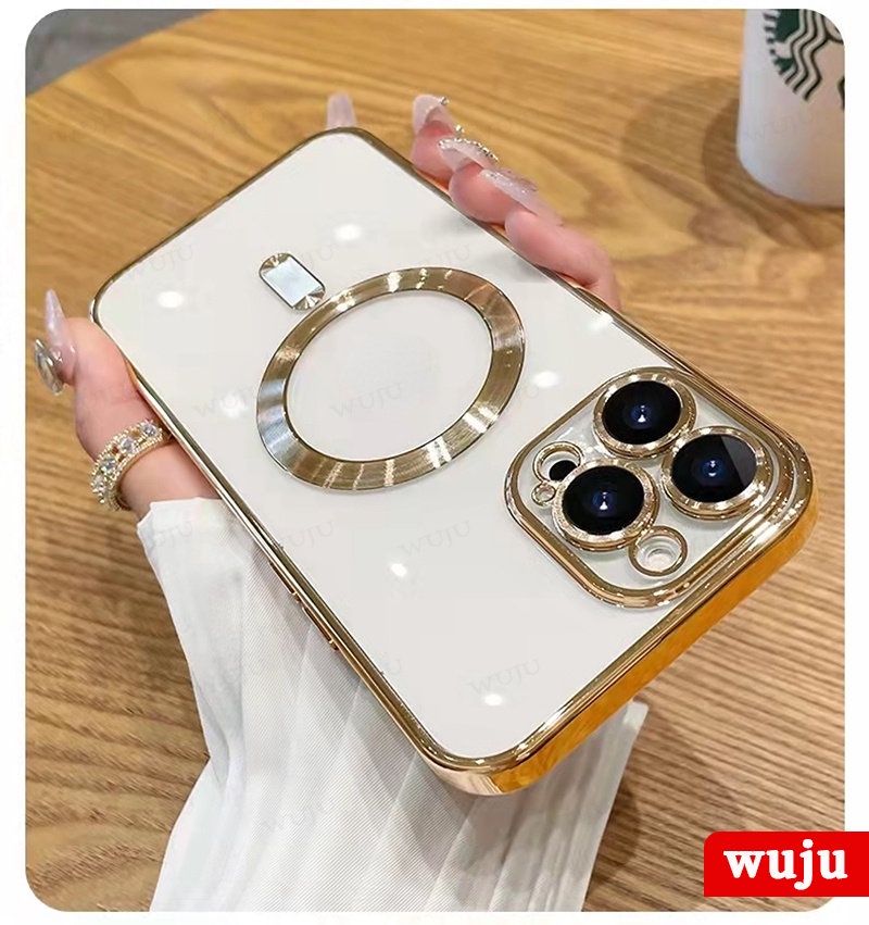 WUJU Plating Luxury Wireless Charging Transparent Magnetic Phone Case ...