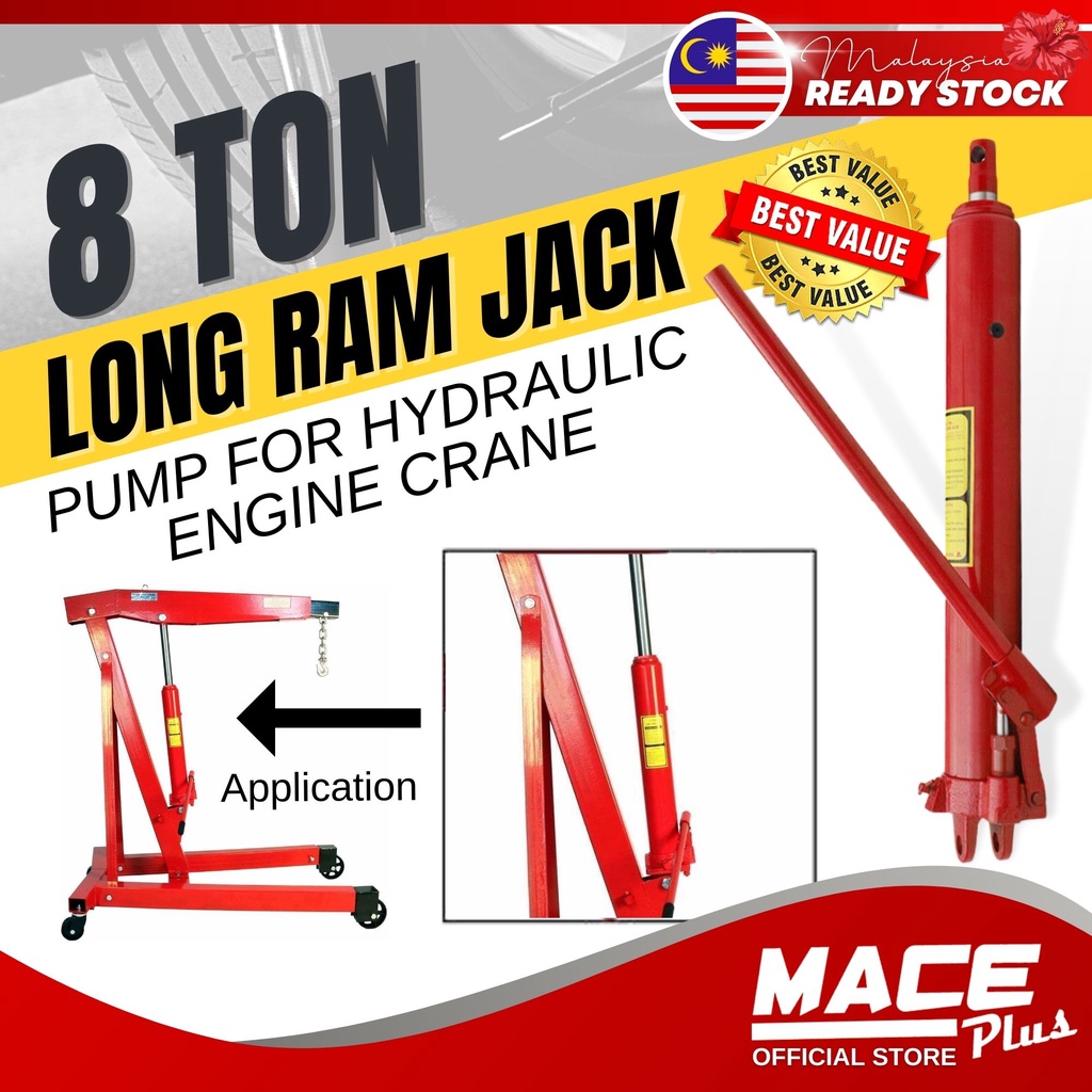 8 TON Long Ram Jack / Pump for Hydraulic Engine Crane Garage Automotive ...