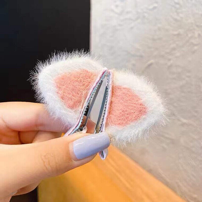 2pcs/set Fluffy Plush Hair Clips Cute Cat Ears Hairpins Rabbit Ear Hair ...