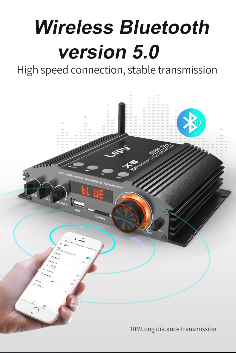 X5 100W*2 Bluetooth 5.0 Digital Class-D 2Channel for 4 Speaker Power ...